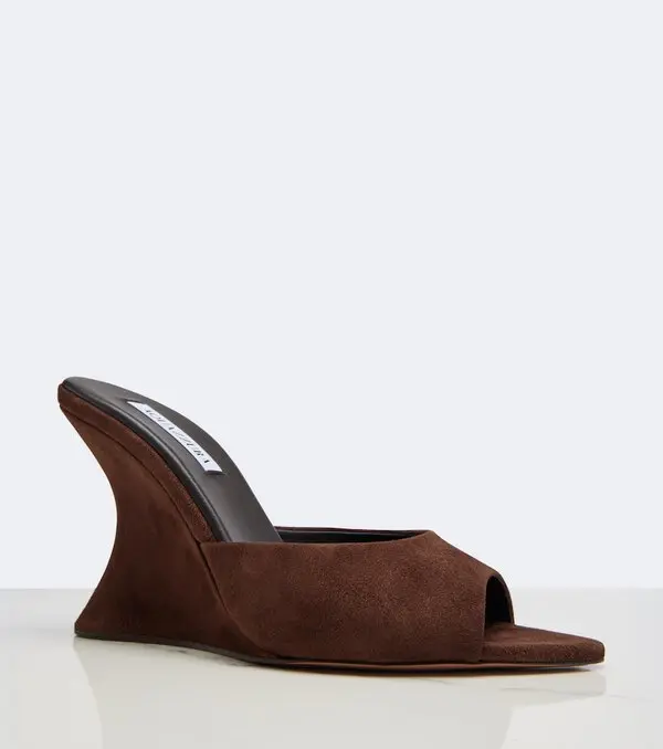 AQUAZZURA Bisous Wedge Suede Mules - Brown