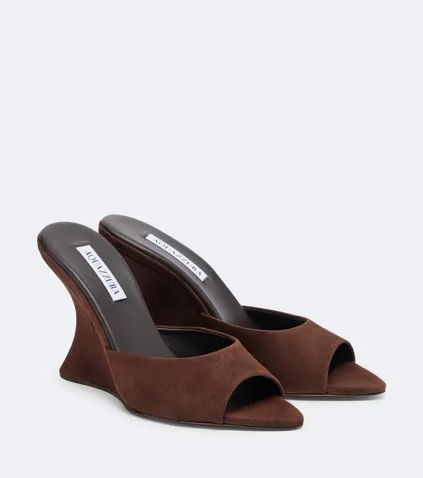 AQUAZZURA Bisous Wedge Suede Mules - Brown