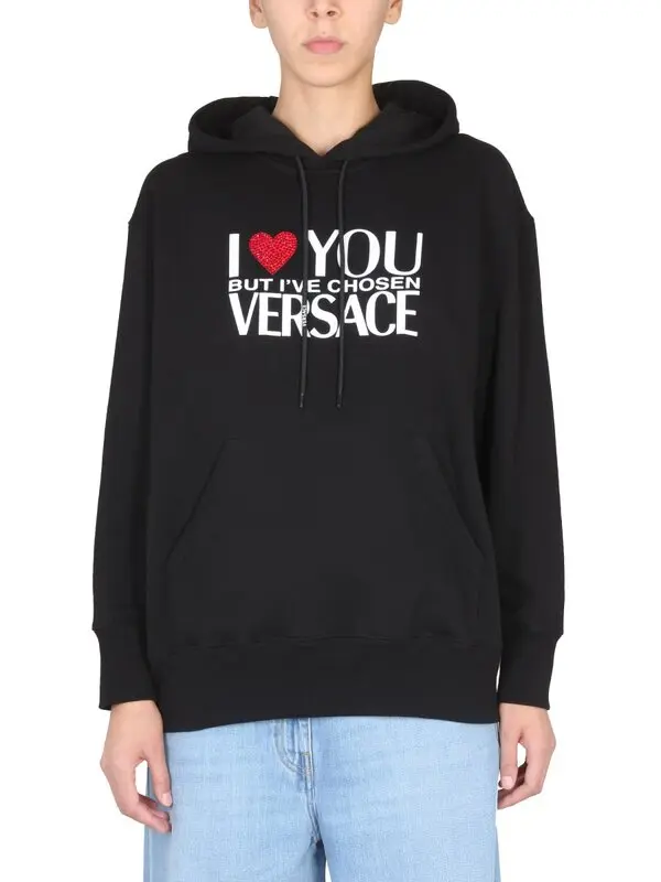 Versace I Love You" Logo Hoodie - Black
