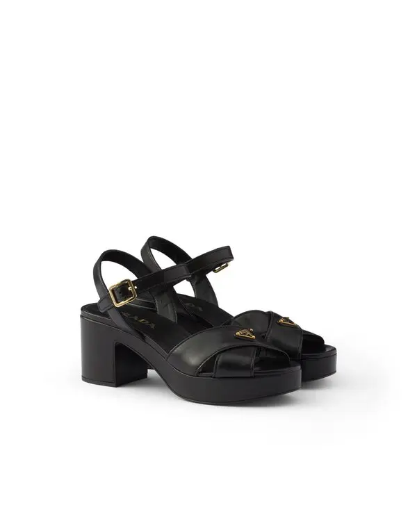 Prada Nappa Leather Platform Sandals - Black