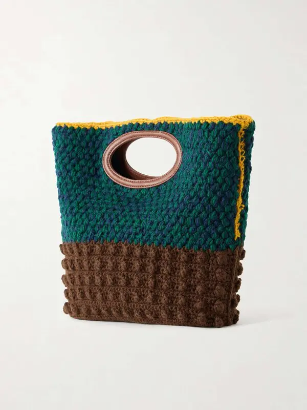 Marni Logo-appliquéd Leather-trimmed Knitted Wool Clutch