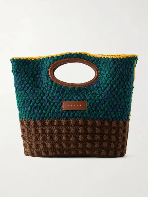 Marni Crocheted Wool Tote With Leather Trim - Green