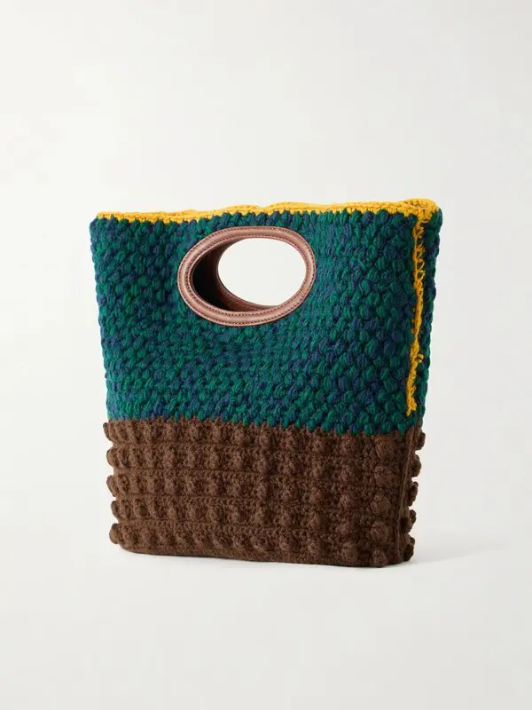 Marni Crocheted Wool Tote With Leather Trim - Green