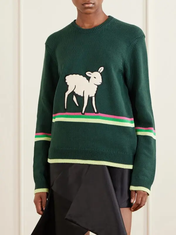 JW Anderson Sheep Embroidered Striped Cotton Sweater