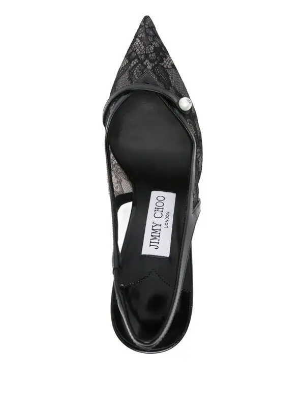 JIMMY CHOO Amita Patent Leather Pumps With Lace Appliqué And Pearl Detail