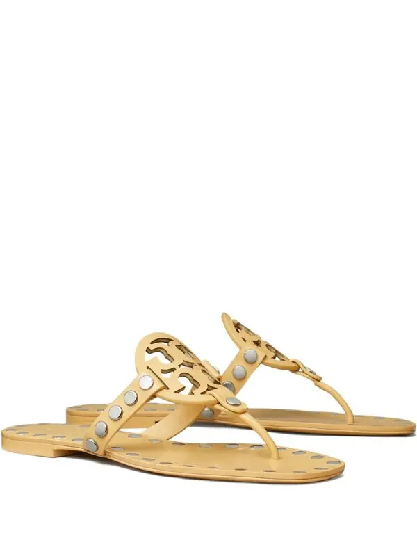 Tory Burch Studded Miller Leather Flat Sandals - Beige