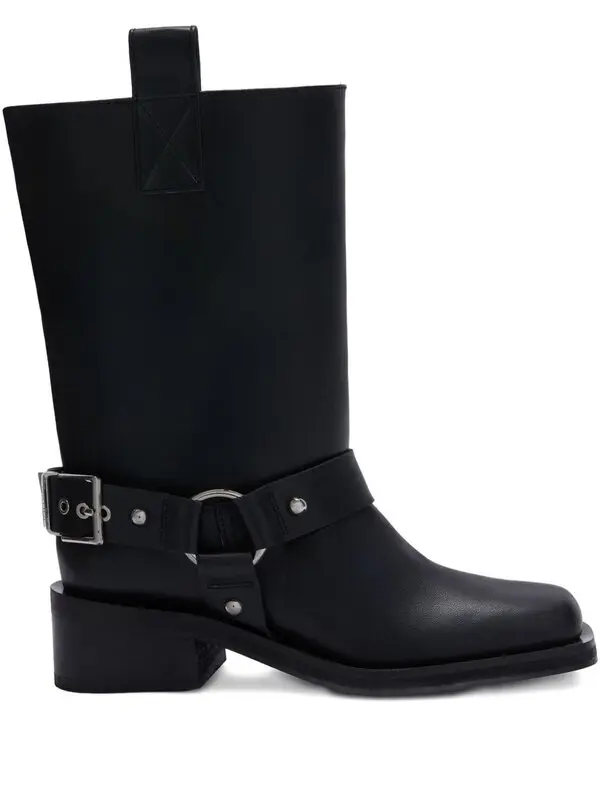 GANNI Recycled Leather Biker Boots With Harness Detail