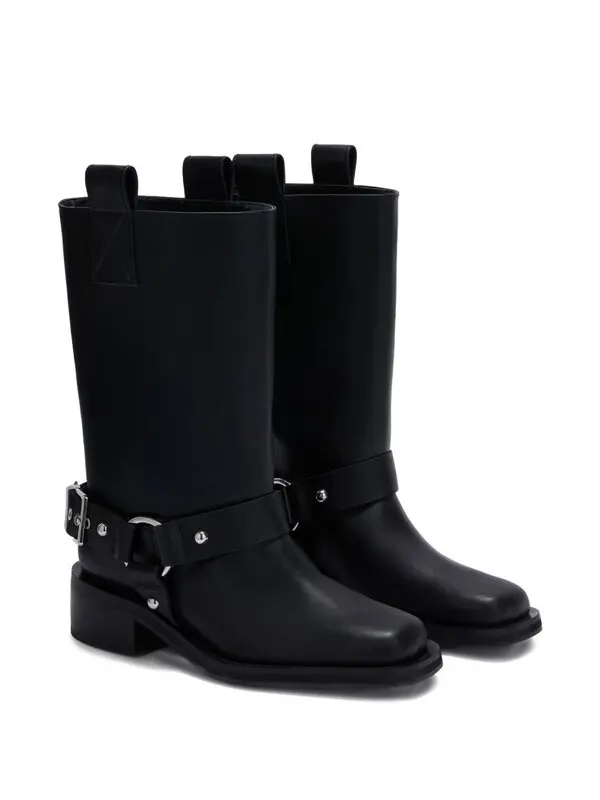 GANNI Recycled Leather Biker Boots With Harness Detail