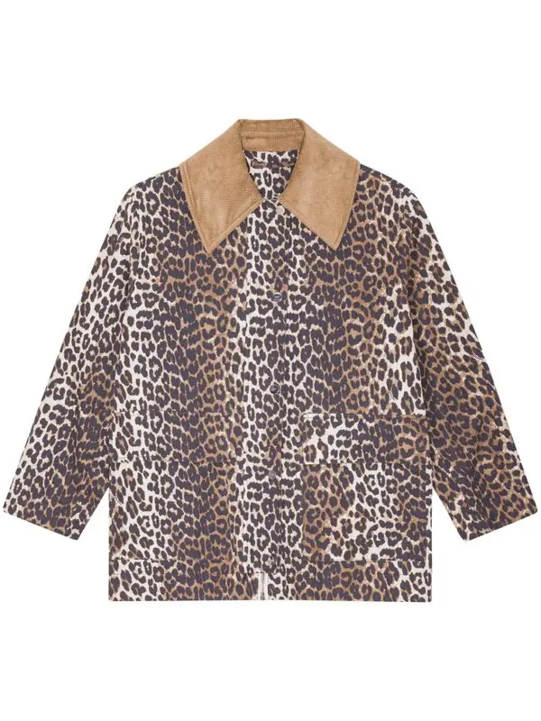 GANNI Cotton Blend Jacket With Animal Print