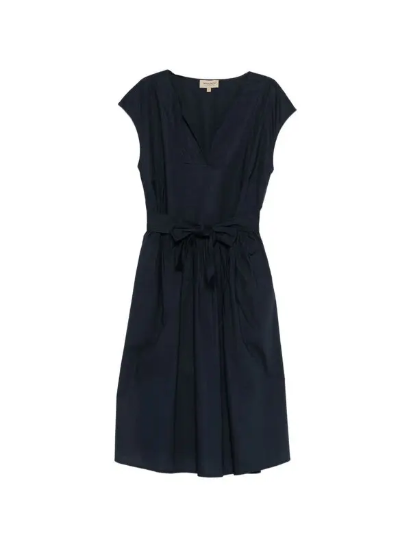 Woolrich Cotton V-neck Short Sleeve Dress With Tie Waist - Blue