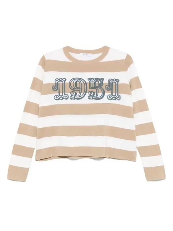 Max Mara Striped Crew Neck Long Sleeve Sweater - Beige