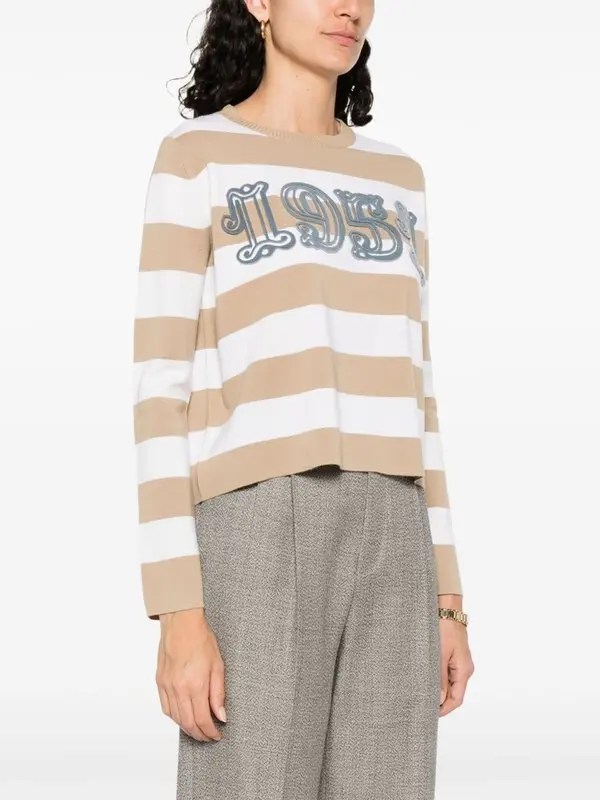 Max Mara Striped Crew Neck Long Sleeve Sweater - Beige