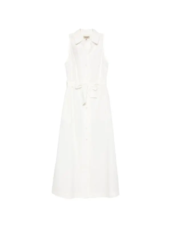 Woolrich Cotton Sleeveless Belted Maxi Shirt Dress - White