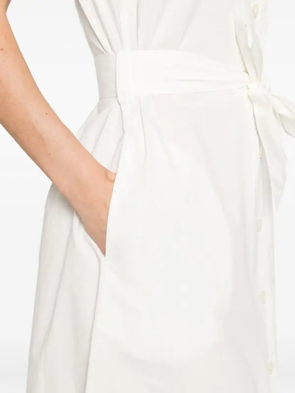 Woolrich Cotton Sleeveless Belted Maxi Shirt Dress - White