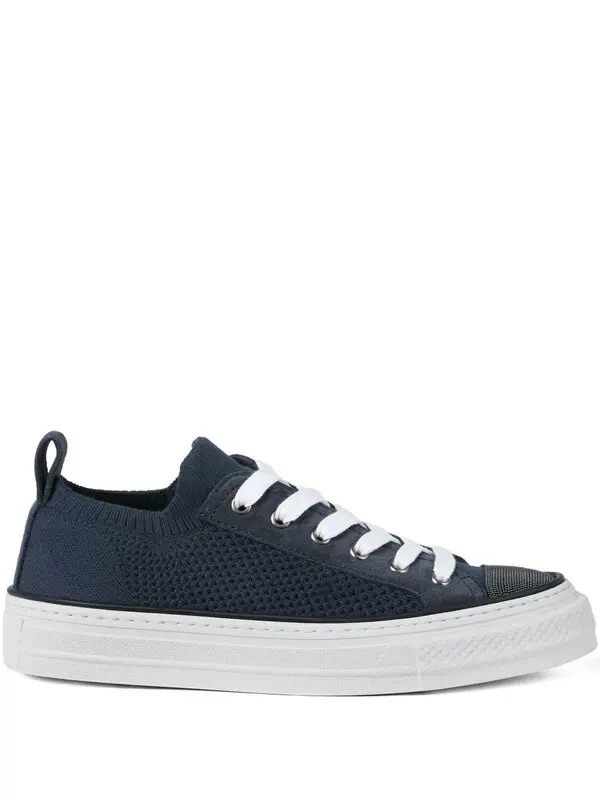 Brunello Cucinelli Embellished Suede And Leather Sneakers - Blue