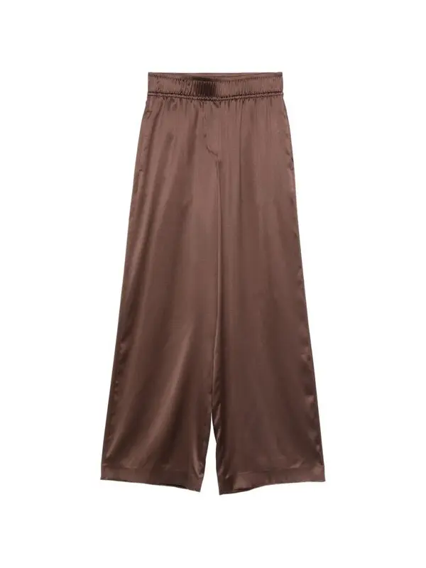 Brunello Cucinelli Silk Wide Leg Trousers - Brown