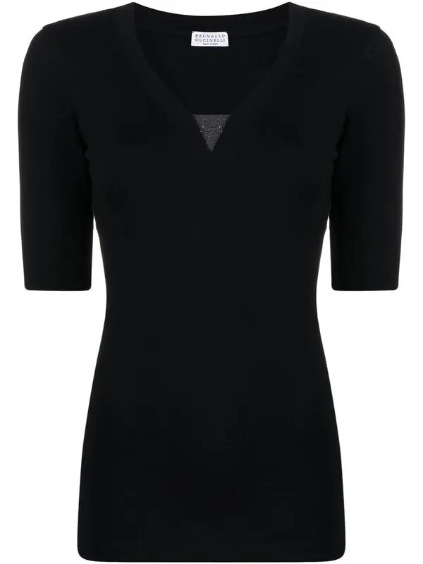 Brunello Cucinelli Cotton V-neck Sweater With Three-quarter Sleeves