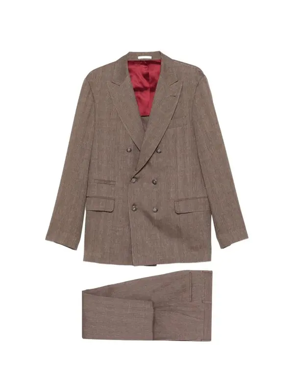 Brunello Cucinelli Wool And Linen Double-breasted Suit - Brown