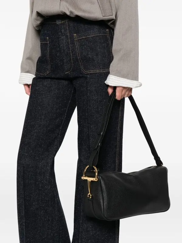 Gucci Half Horsebit Medium Leather Shoulder Bag - Black