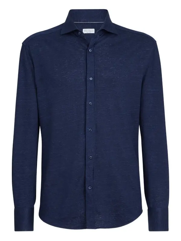 Brunello Cucinelli Linen And Cotton Blend Shirt - Blue