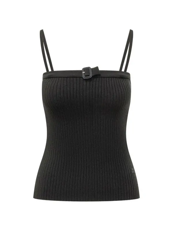 COURREGES Ribbed Tank Top With Buckle Straps - Black