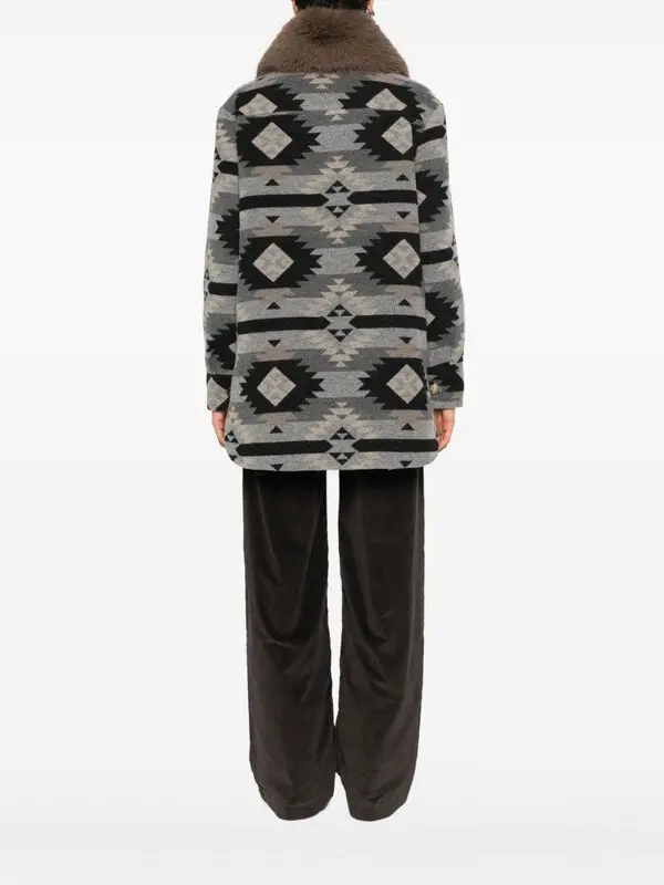 AVA ADORE Santa Monica Ethnic Print Fur Collar Coat