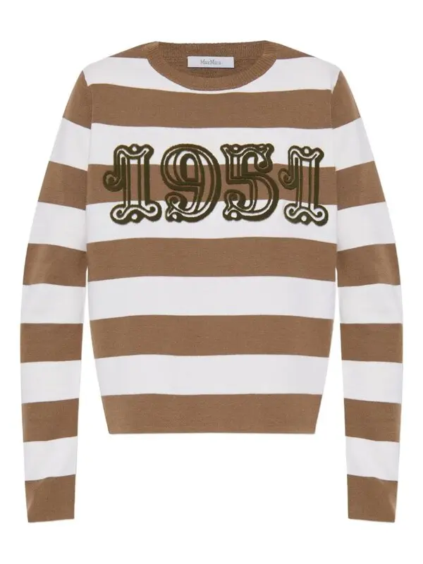Max Mara Striped Wool Sweater With "1951" Applique - Brown