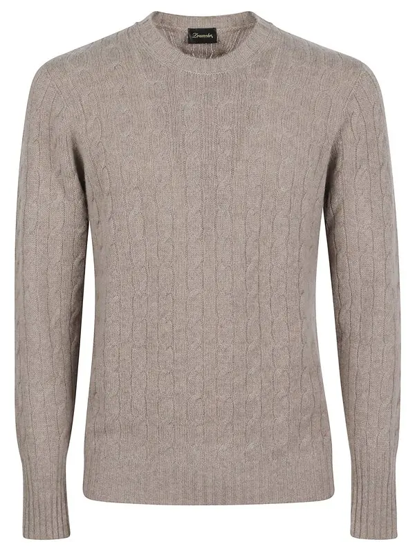 DRUMOHR Roundneck Braided Wool Sweater - Beige