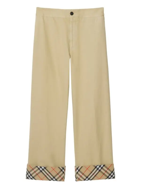 Burberry Gabardine Trousers With Vintage Check Turn-up Hem
