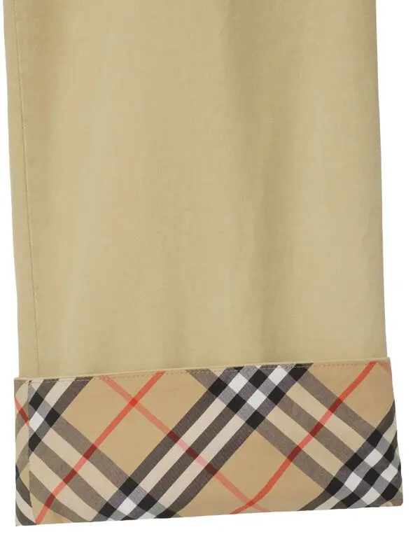 Burberry Gabardine Trousers With Vintage Check Turn-up Hem