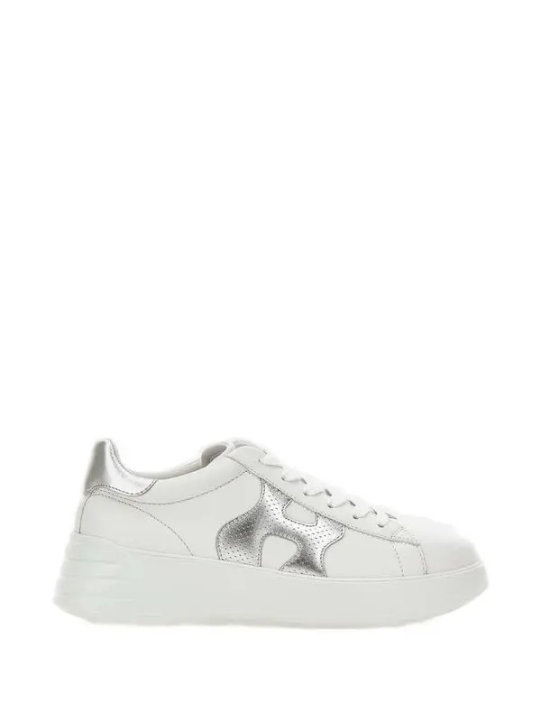 Hogan Rebel Leather Sneakers With Wavy Detail - Silver