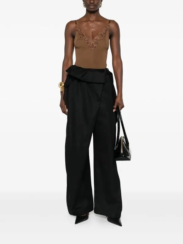 Saint Laurent Lace Trimmed Ribbed Knit V-neck Top