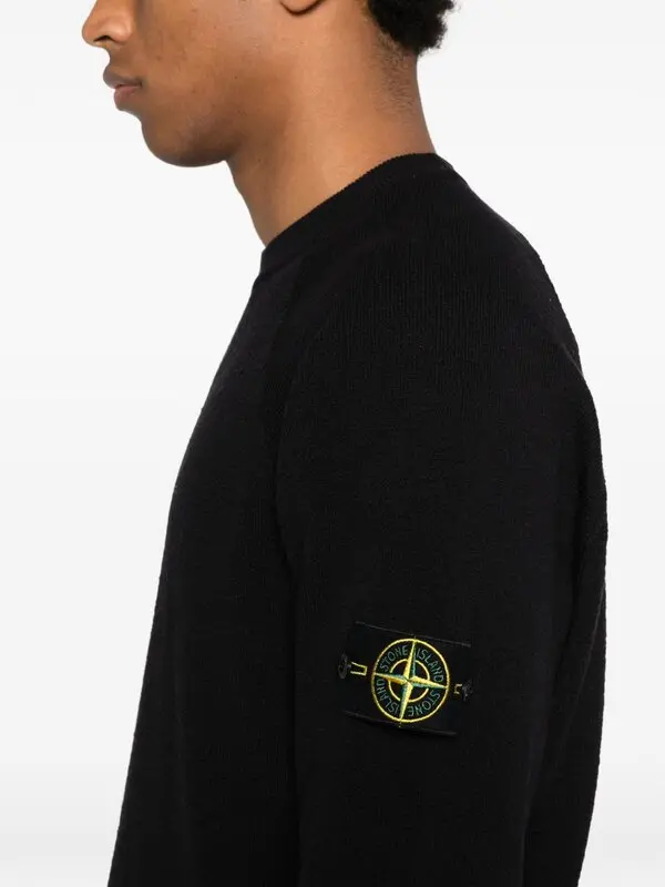Stone Island Cotton Crewneck Sweater With Detachable Badge - Blue