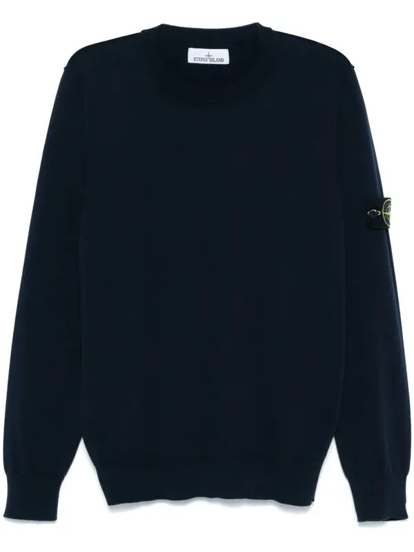 Stone Island Cotton Crewneck Sweater With Badge Detail - Blue