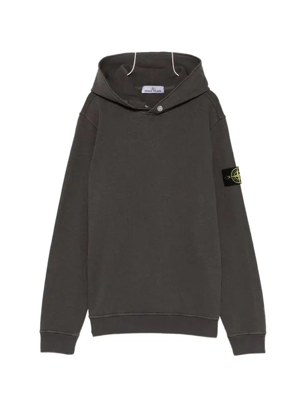 Stone Island Cotton Hoodie With Button Detail - Green
