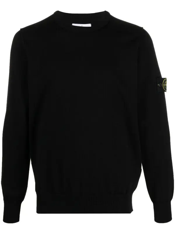 Stone Island Crew Neck Sweater With Removable Logo Patch - Black