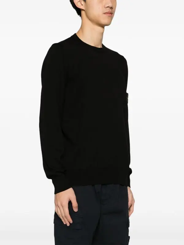 Stone Island Crew Neck Sweater With Removable Logo Patch - Black