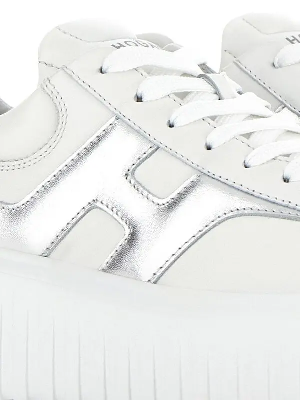 Hogan H-stripes Leather Lace-up Sneakers - Silver
