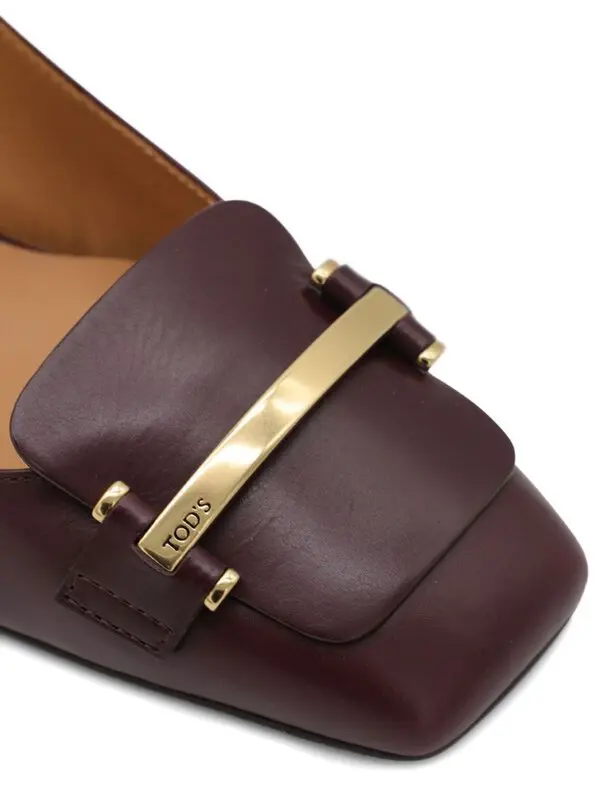 TOD'S Leather Slingback Pumps With Gold-tone Bar Detail