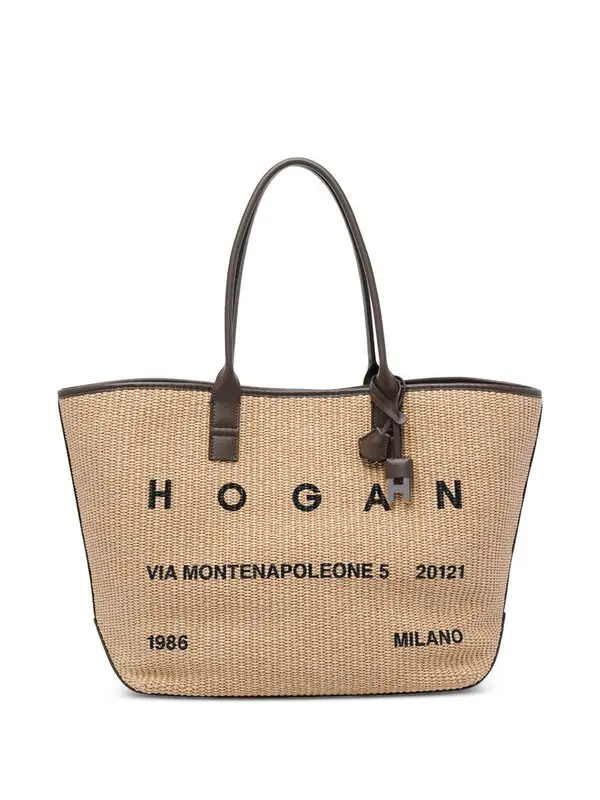 Hogan Medium Raffia Tote With Magnetic Closure
