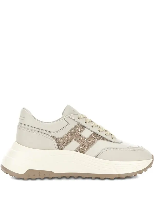 Hogan Hi-fi Leather Sneakers With Glitter Logo And Platform Sole