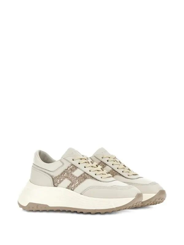 Hogan Hi-fi Leather Sneakers With Glitter Logo And Platform Sole