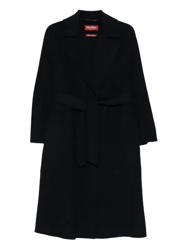Max Mara Wool Long Coat With Tie Belt - Blue
