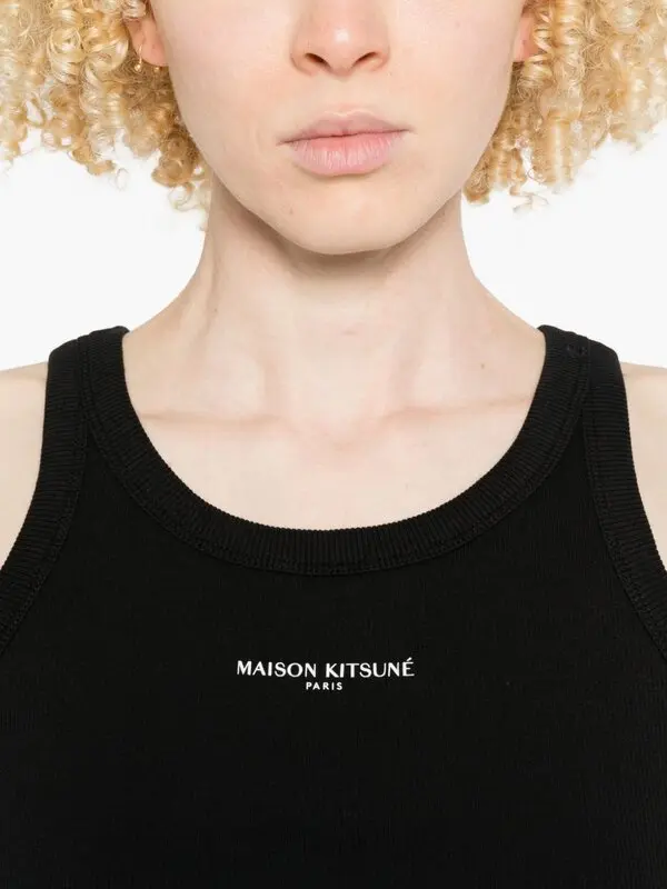 Maison Kitsuné Logo Cotton Ribbed Tank Top - Black