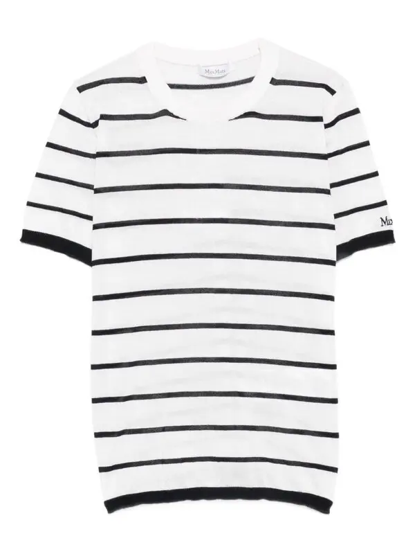 Max Mara Striped T-shirt With Crewneck And Short Sleeves - White
