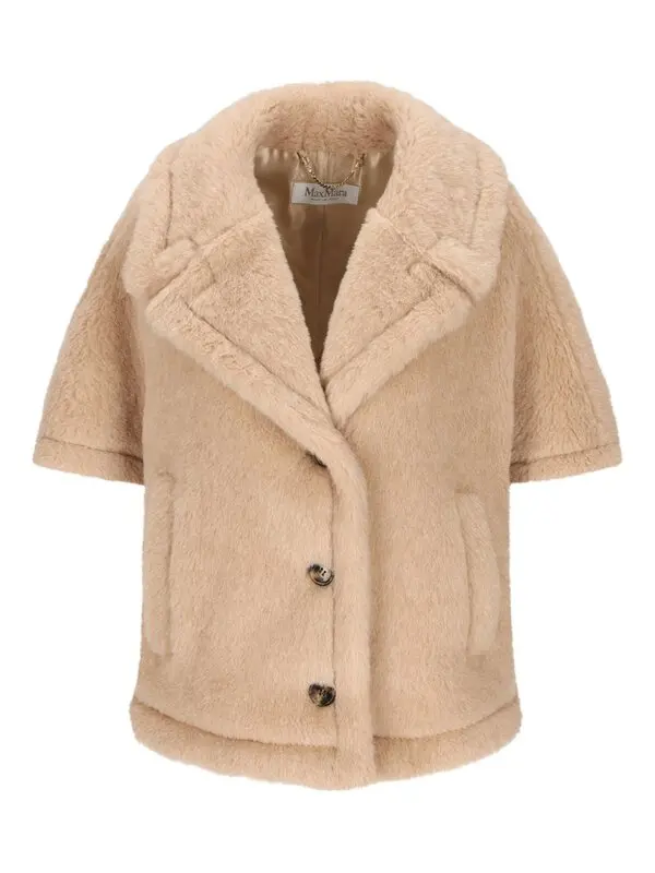 Max Mara Wool Cape With Lapel Collar And Short Sleeves - Beige
