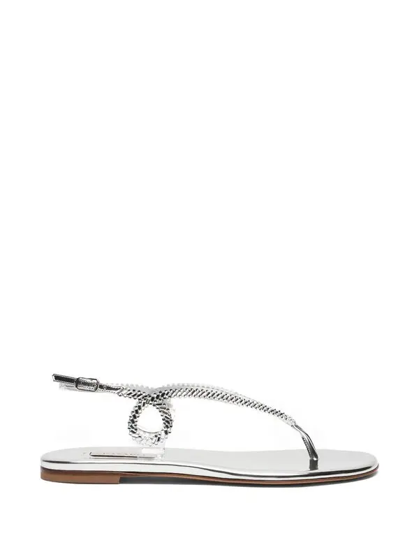 Casadei Josephine Braided T-bar Flat Sandals - Silver