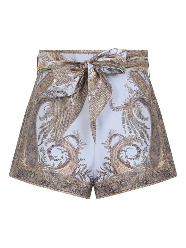 Zimmermann Silk And Cotton Printed Belted Shorts