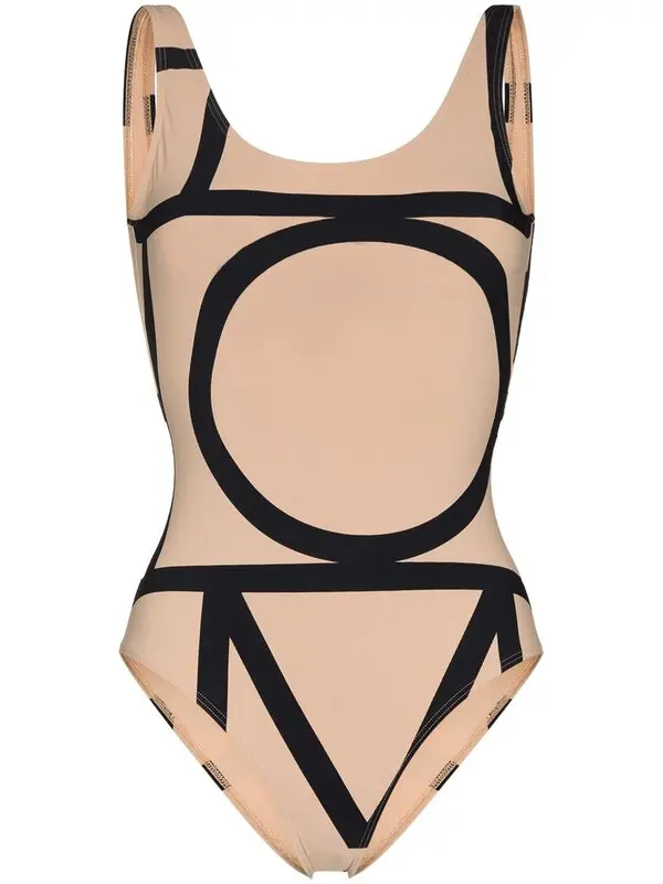 TOTEME Monogram Print One Piece Swimsuit - Beige