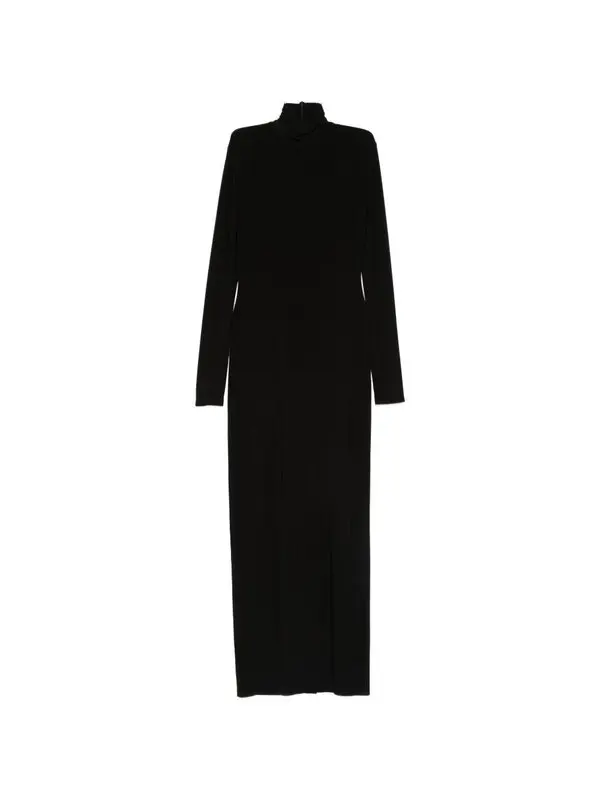 Norma Kamali High Neck Long Sleeve Maxi Dress With Slit